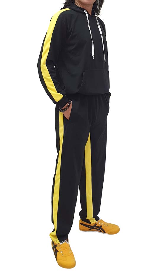Martial arts tracksuit black yellow stripes