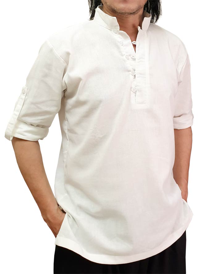 Tee shirt en lin blanc col mao | Décontracté | Tao Distribution